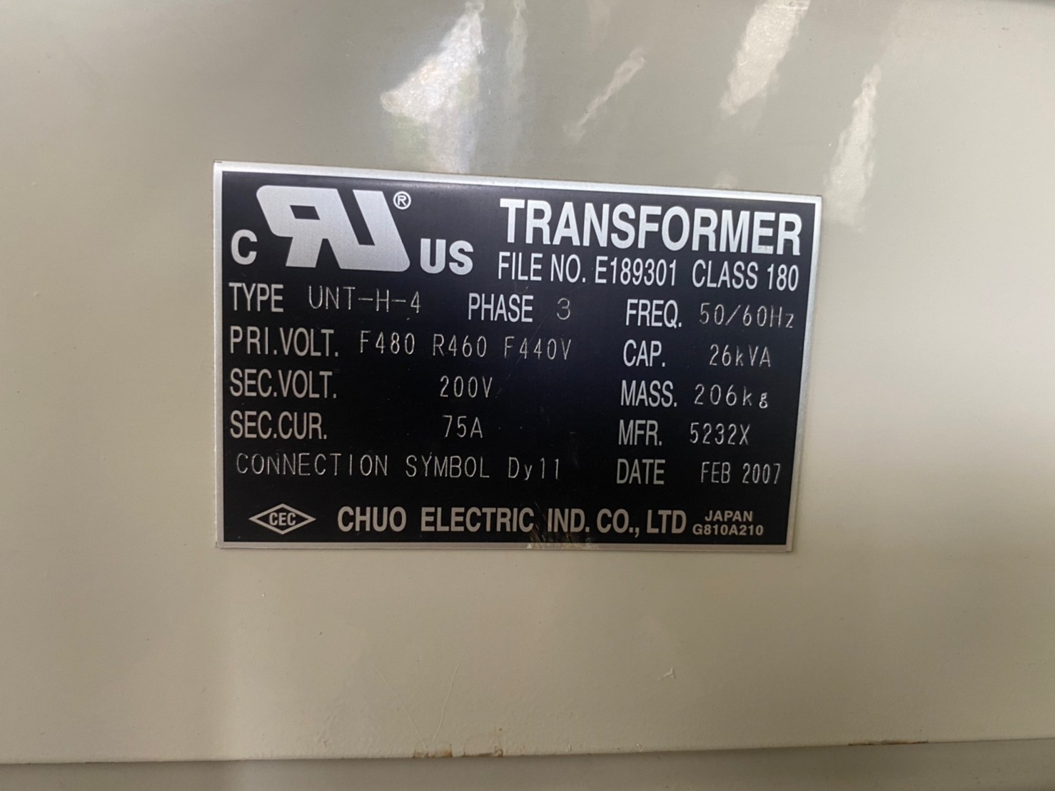 【No.LT-22】3Φ26KVA480.460.440/220V CHUO 低圧トランス - 柴田電機製作所